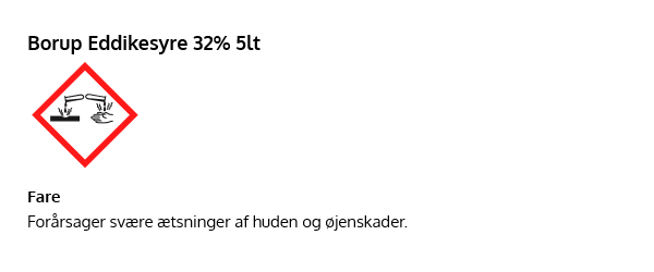 Køb Borup Eddikesyre 32% 5lt - Online Pris & Tilbud her!